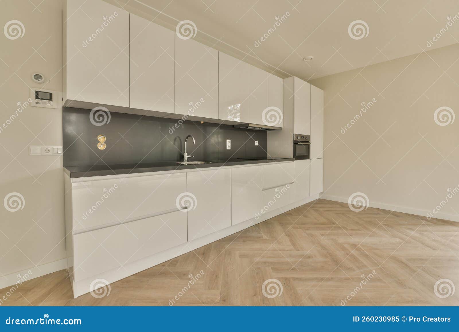 Spacious Bright White Kitchen with Windows Stock Image - Image of ...