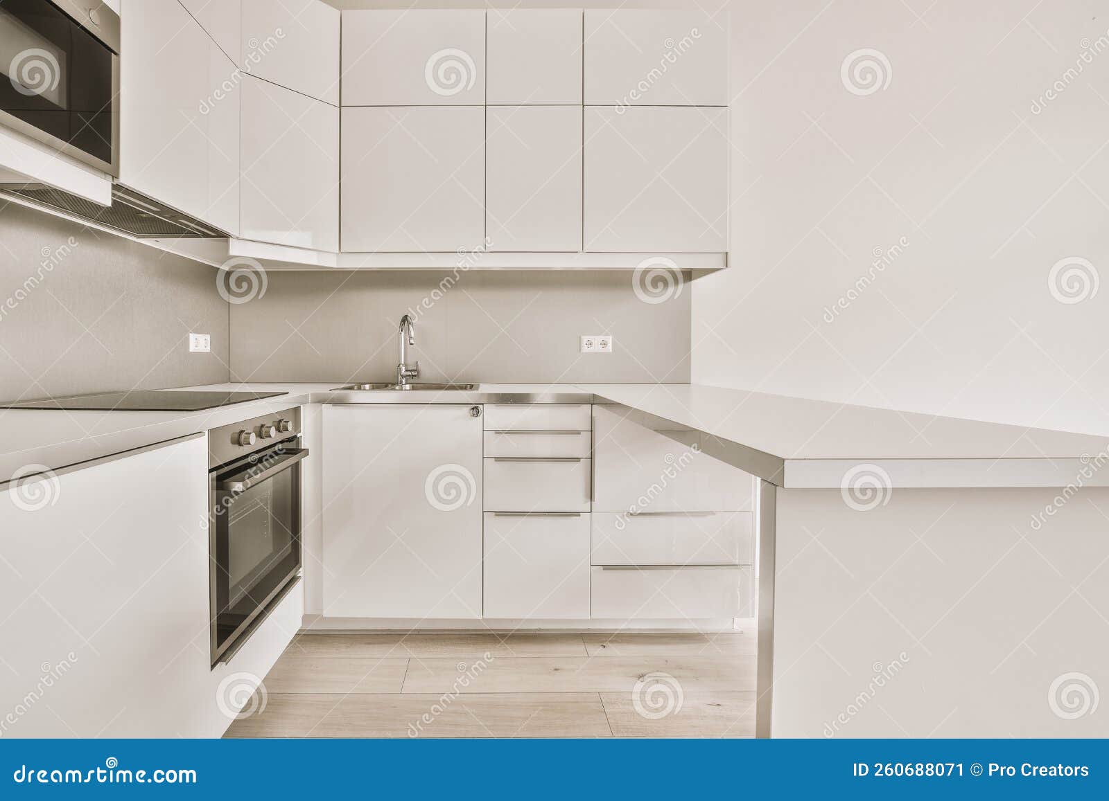 Spacious Bright White Kitchen with Windows Stock Image - Image of ...