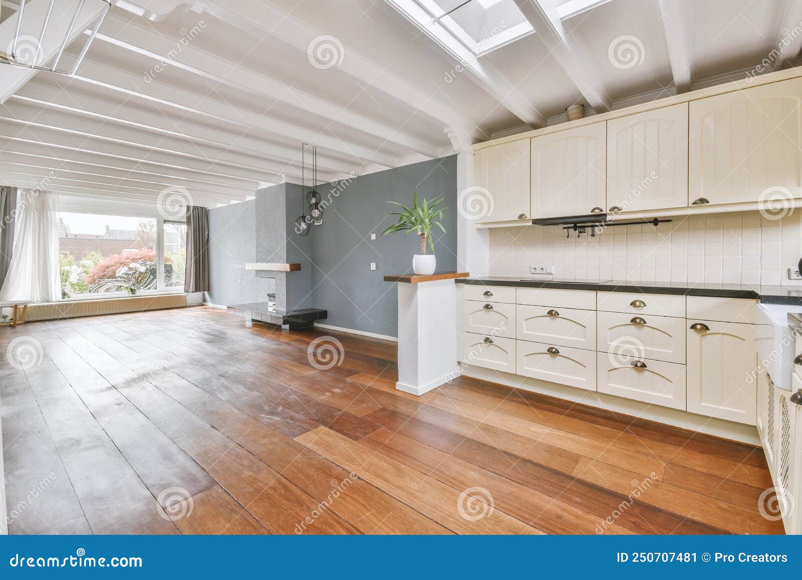 Spacious Bright White Kitchen Stock Image - Image of light, structure ...