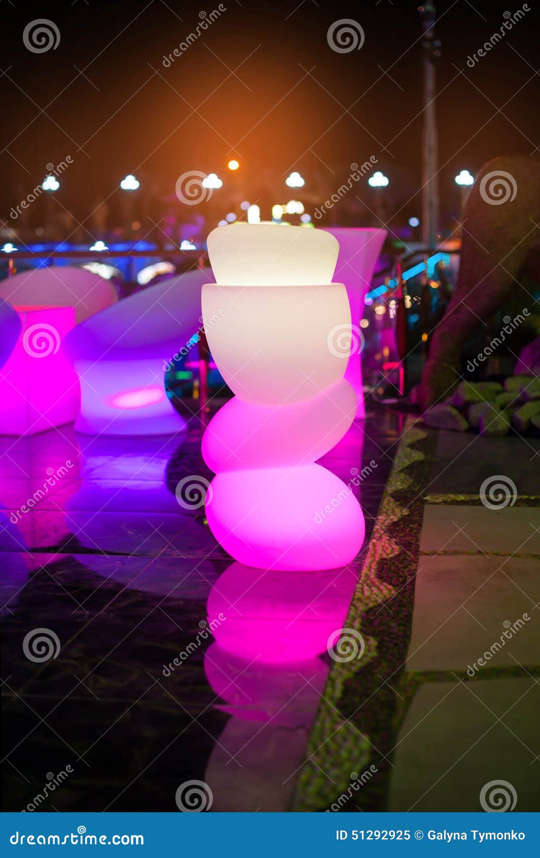 Interior Evening Cafe with Neon Lights Stock Image - Image of lamp ...