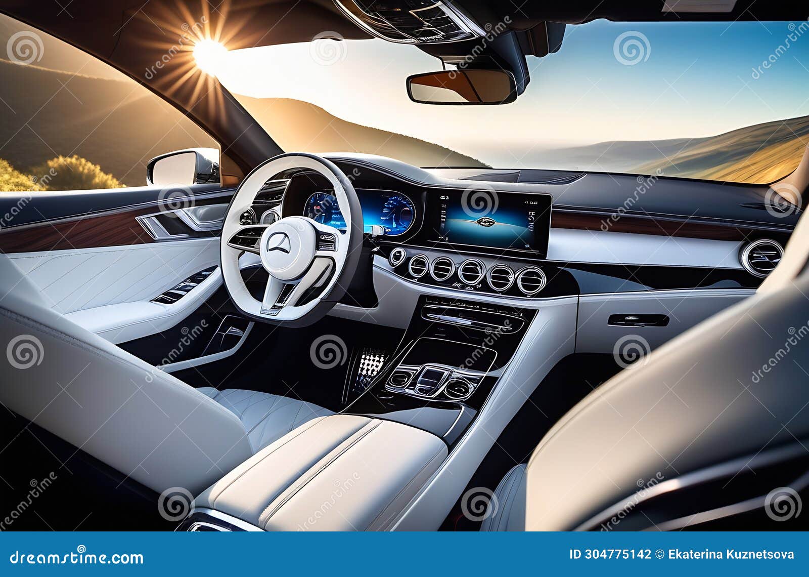 The Interior of an Expensive Car from the Inside. White Leather Seats ...