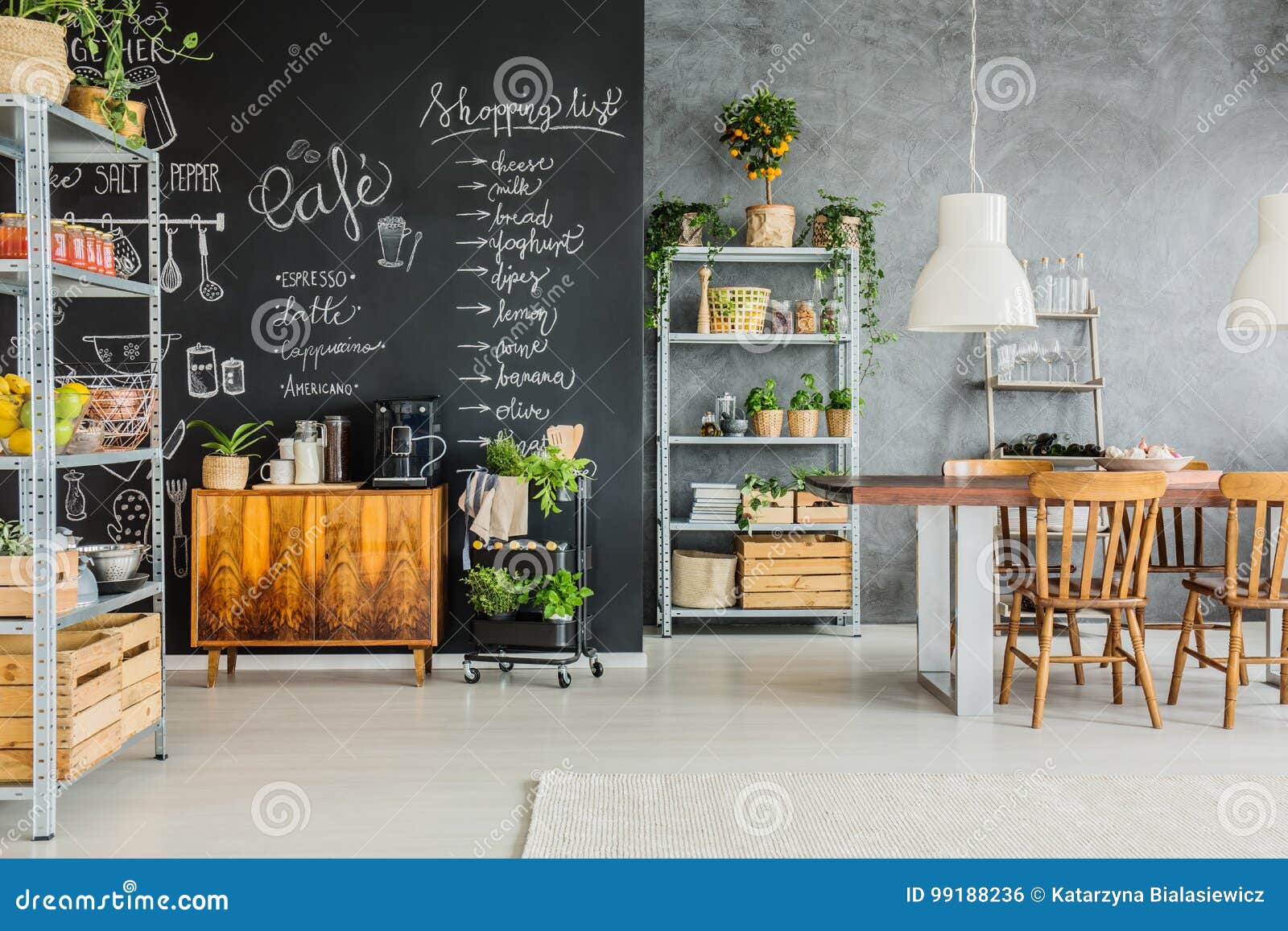 Storage Racks and Coffee Corner Stock Photo - Image of interieur ...
