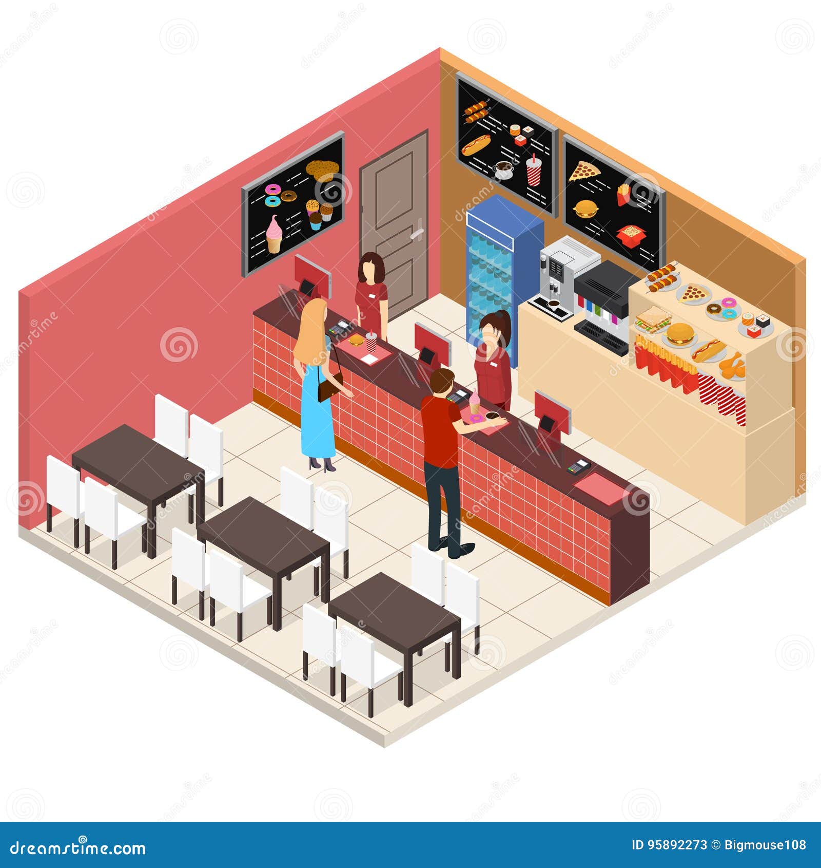 Interior Fast Food Restaurant Isometric View. Vector Stock Vector ... Interior Fast Food Restaurant Isometric View. Vector Stock Vector ...