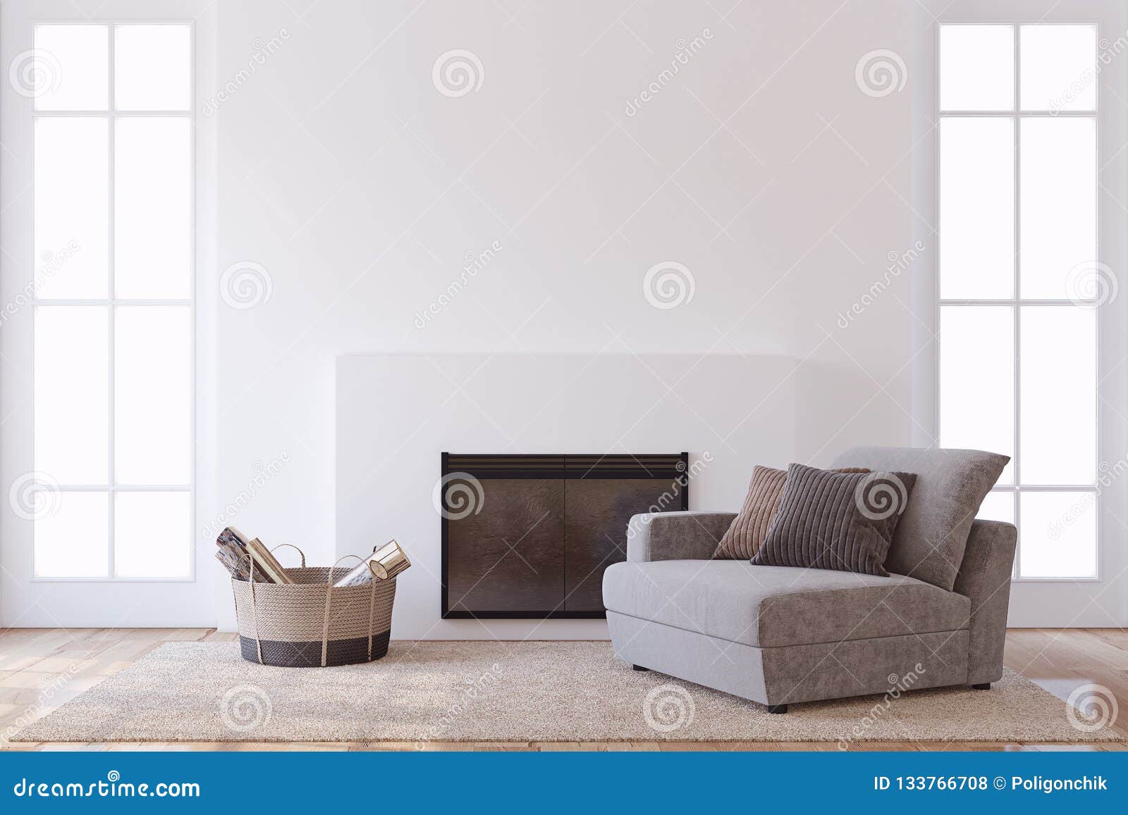 Interior with Fireplace. 3d Render Stock Illustration - Illustration of ...