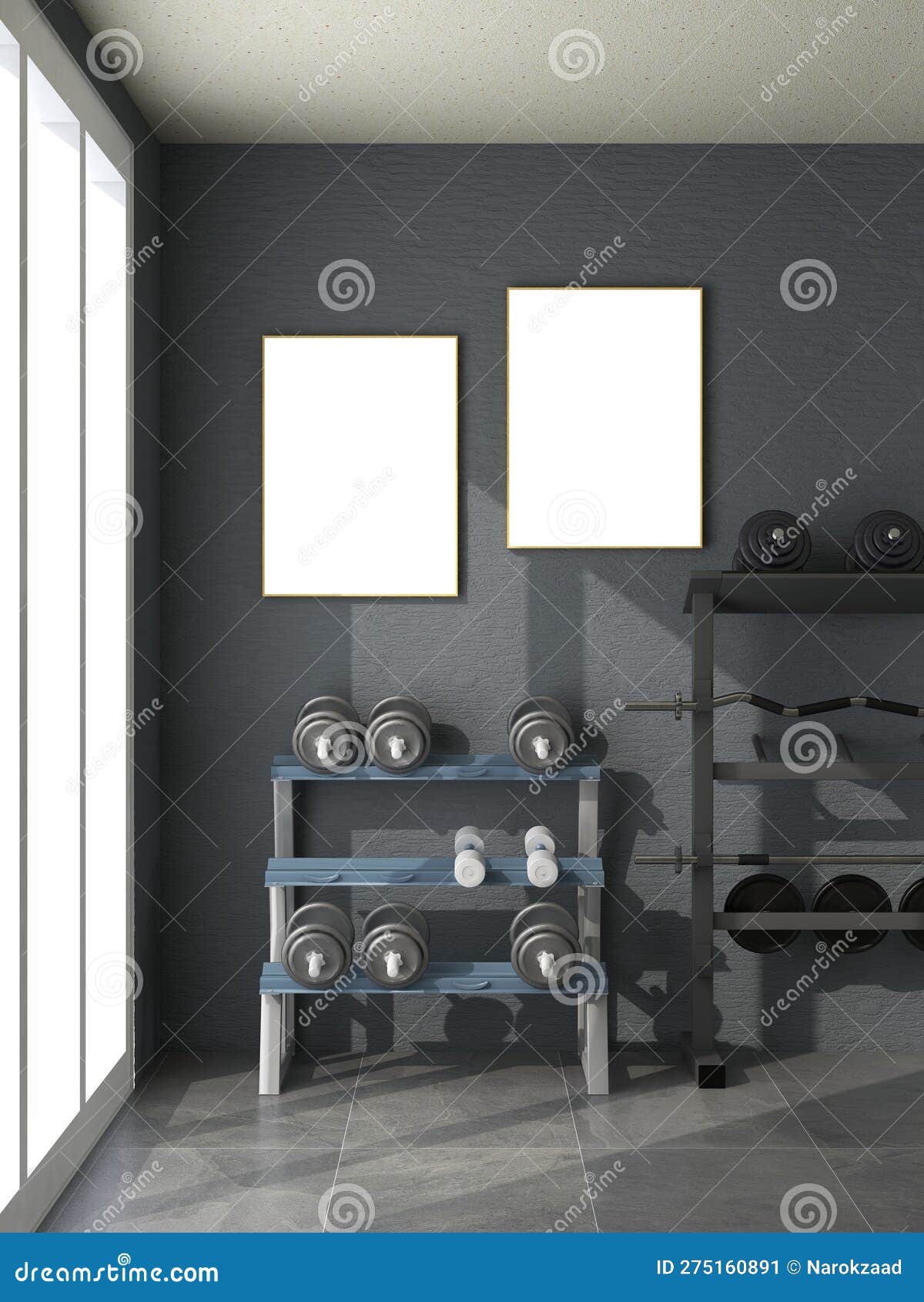 Interior of the Fitness Room with Two Empty Frames on the Wall. AI ...