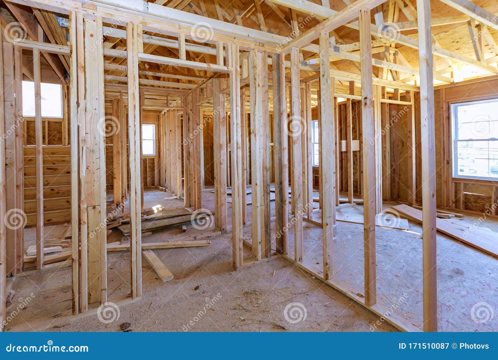 Interior Framing Beam of New House Under Construction Home Framing ...