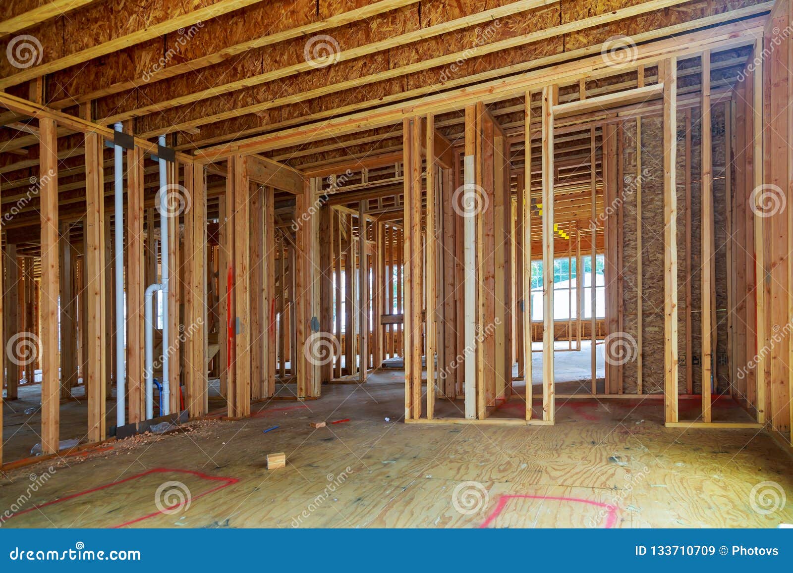 Interior Framing of a New House Under Construction Stock Image - Image ...