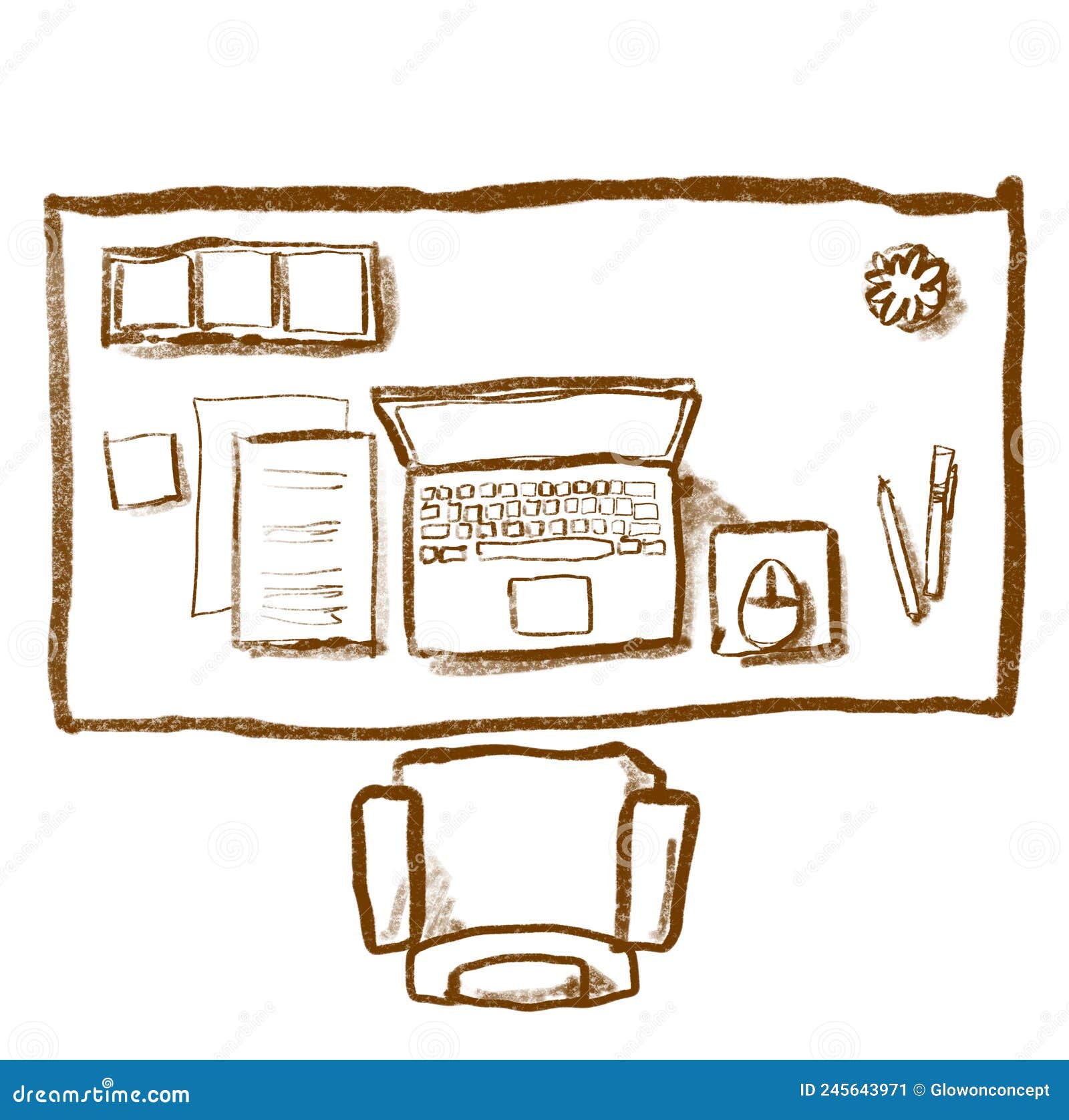 Interior Furniter Working Station Table Plan Top View Element Layout ...