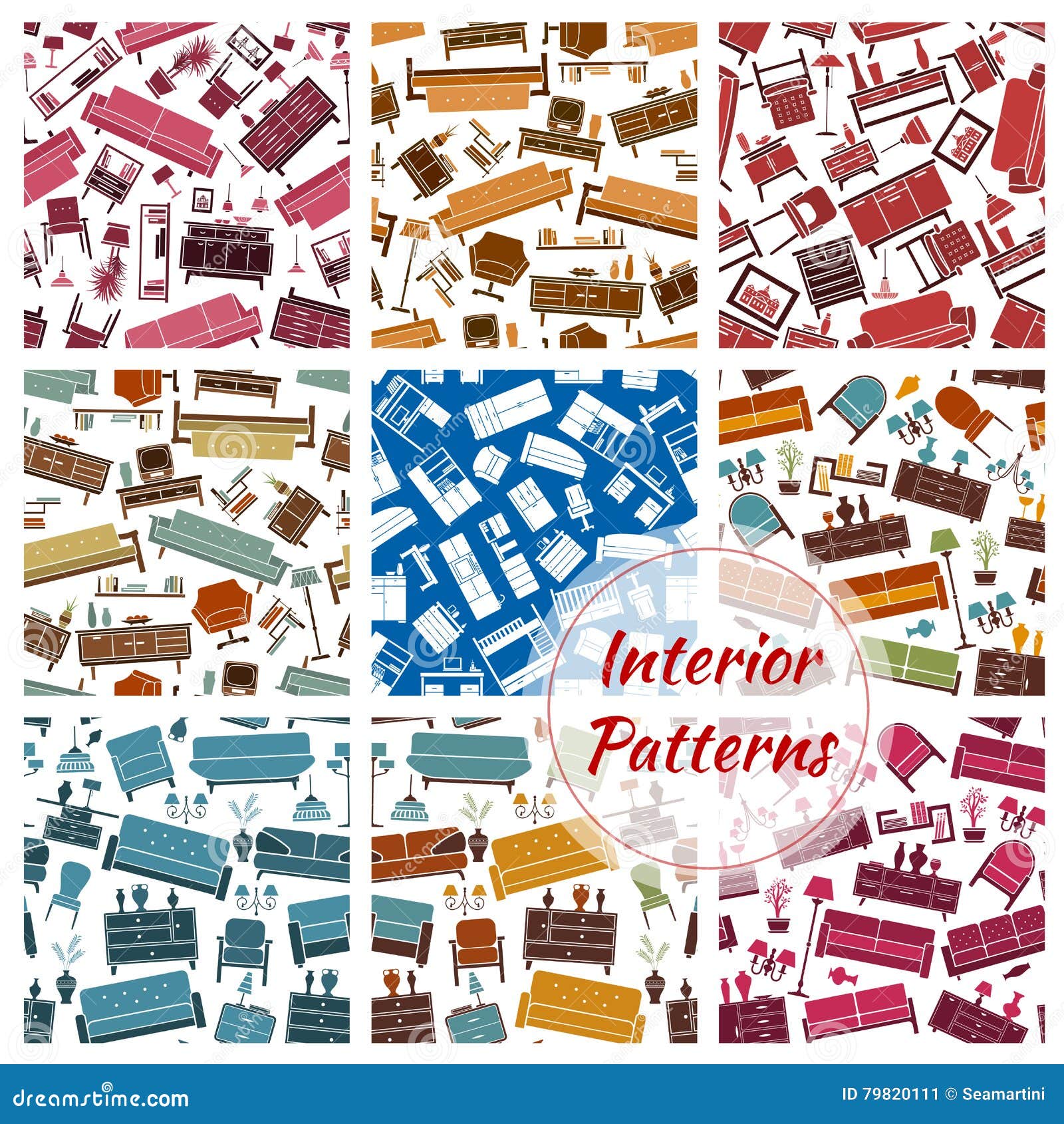 Interior Furniture and Home Objects Patterns Set Stock Vector ...