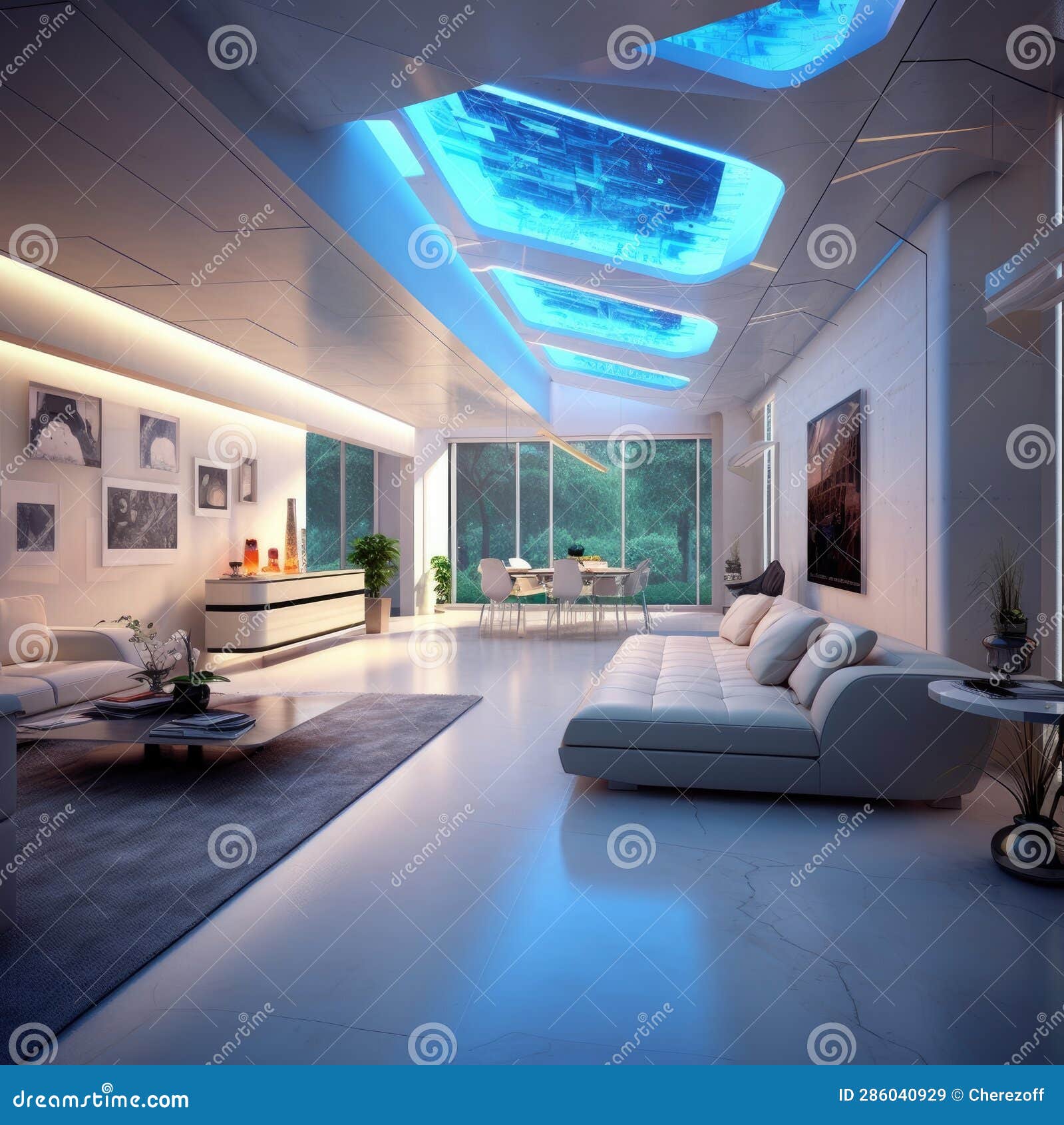 The Interior of the Future. High-tech Stock Illustration - Illustration of light, neon: 286040929