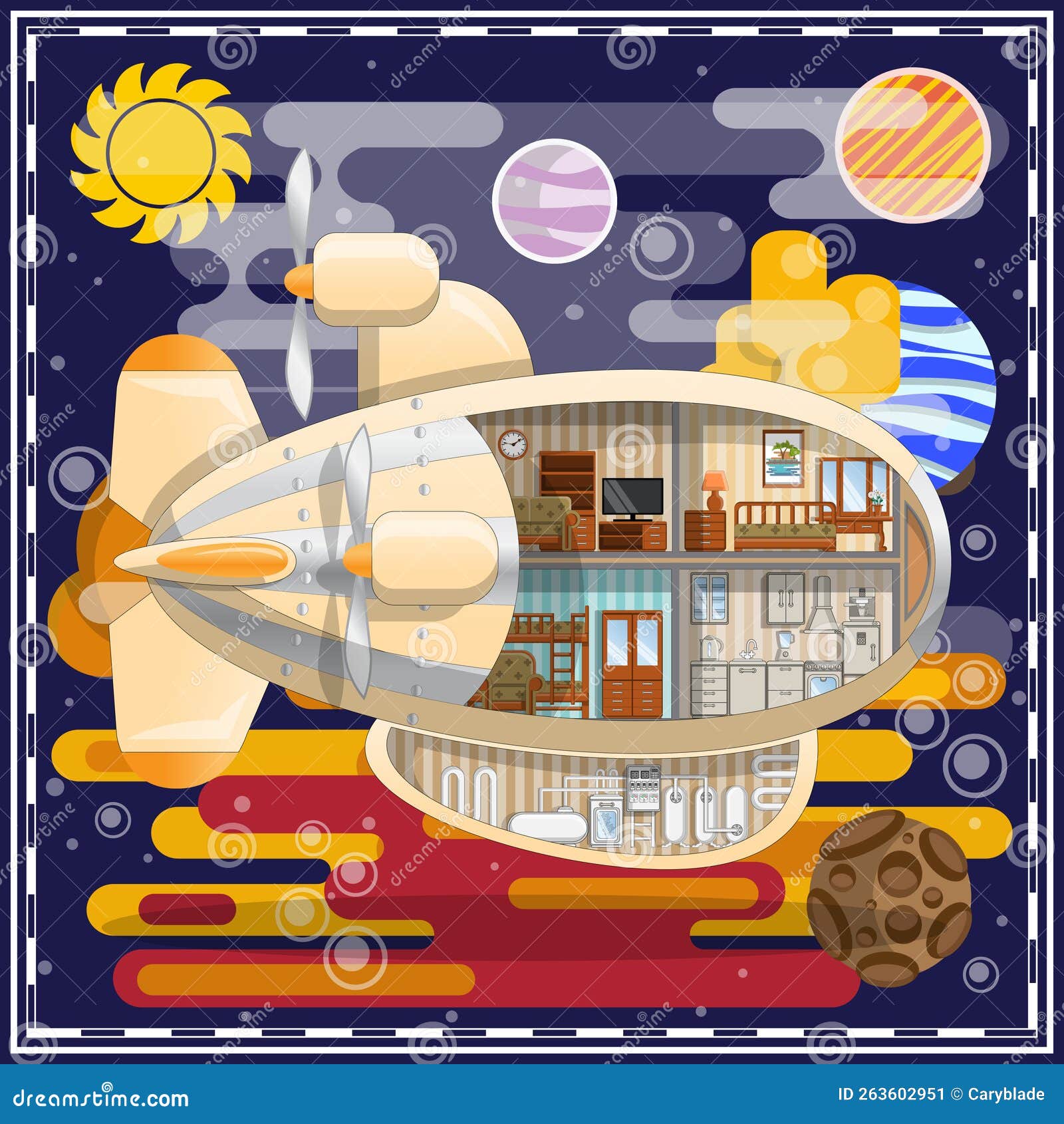 The Interior of the Futuristic Airship. Stock Vector - Illustration of ...