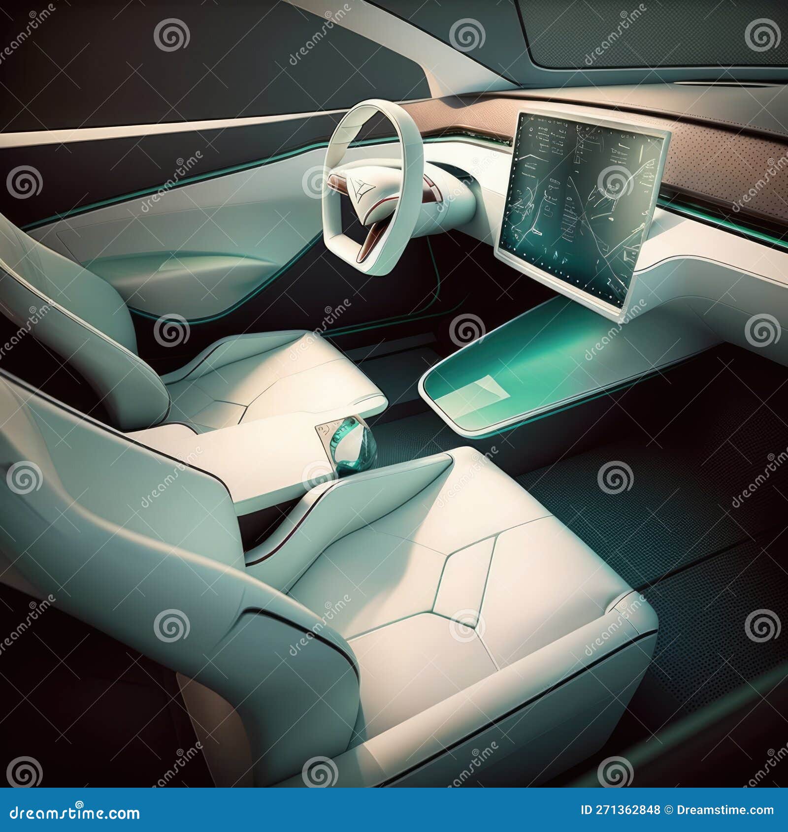 Interior of Futuristic Car with White Seats, Created Using Generative ...