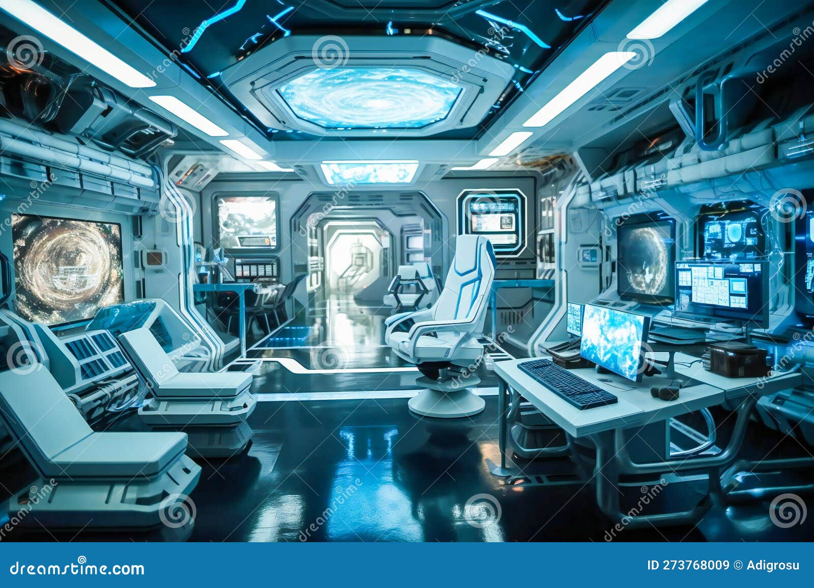 Futuristic Control Room of a Space Ship. AI Generated. Stock ...