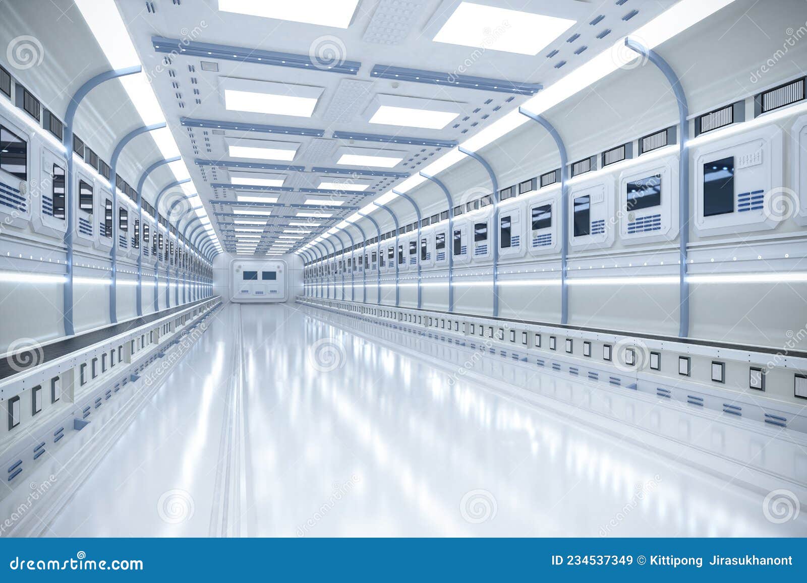 Interior Futuristic Factory with Conveyor Belt Stock Image - Image of ...