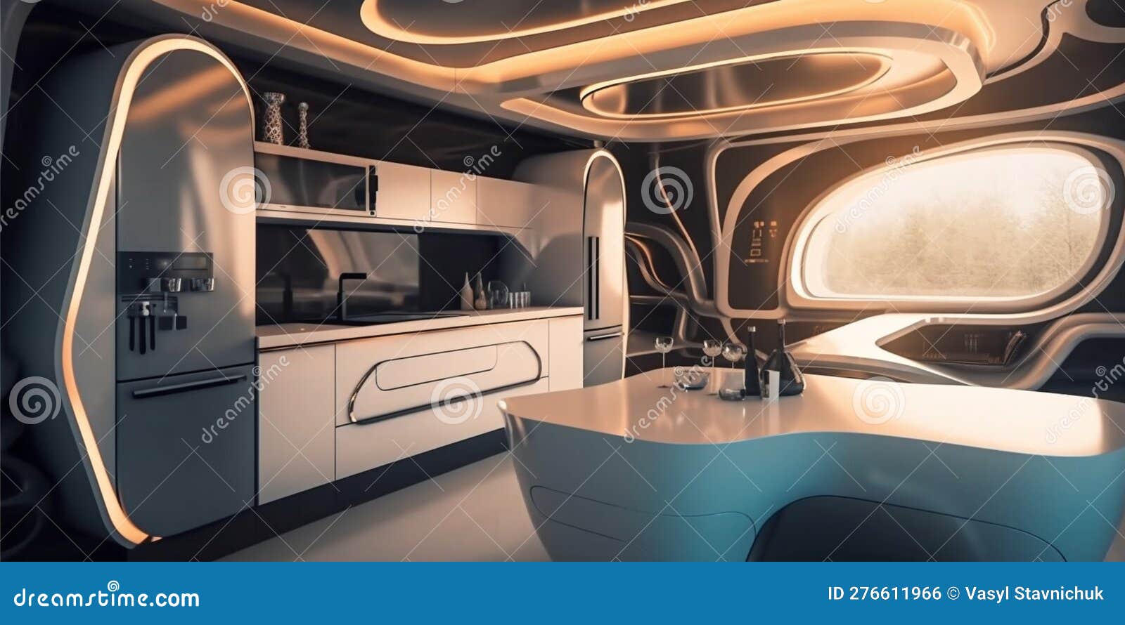 Interior of Futuristic Kitchen Room, Generated Ai Stock Illustration ...