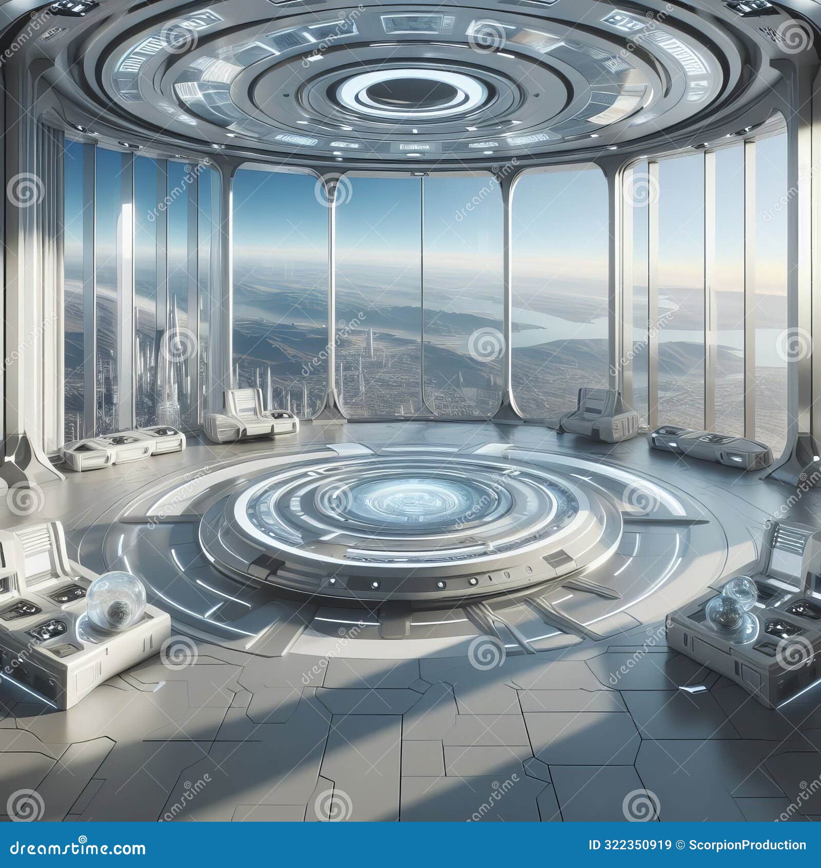 Futuristic Space Station Interior with Panoramic View Stock Image ...
