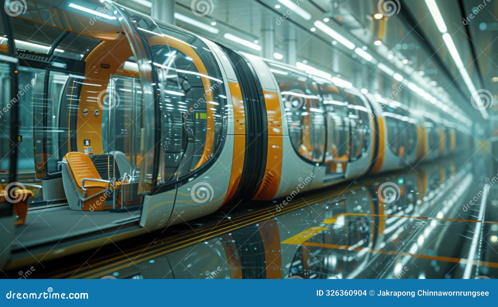The Interior of a Futuristic Train with Glass Windows Stock ...