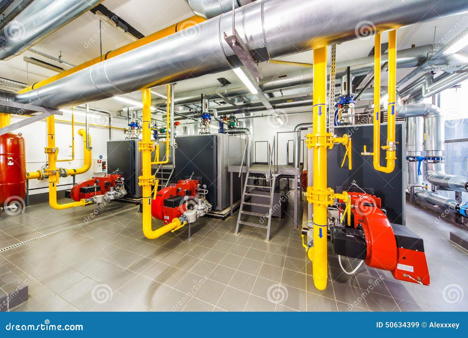 Interior Gas Boiler with Three Boilers Stock Image - Image of sensors ...