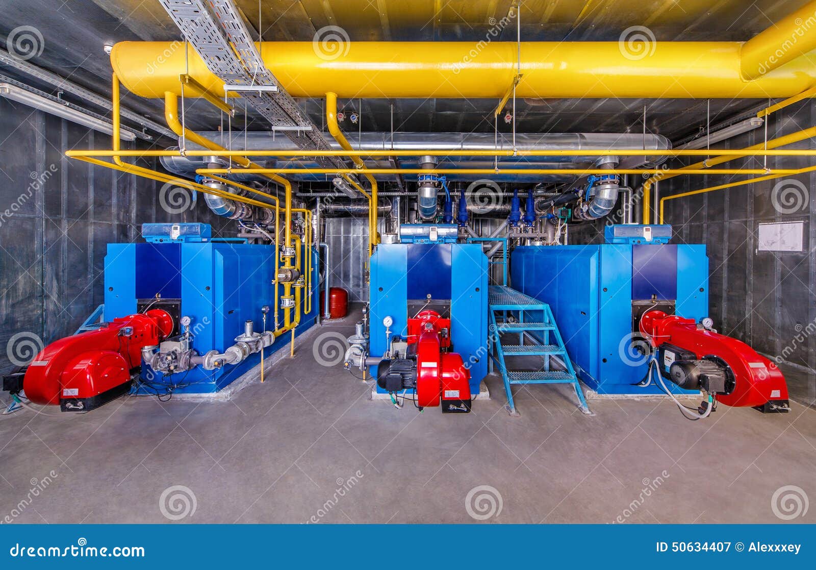 Interior Gas Boiler with Three Boilers Stock Image - Image of steam ...