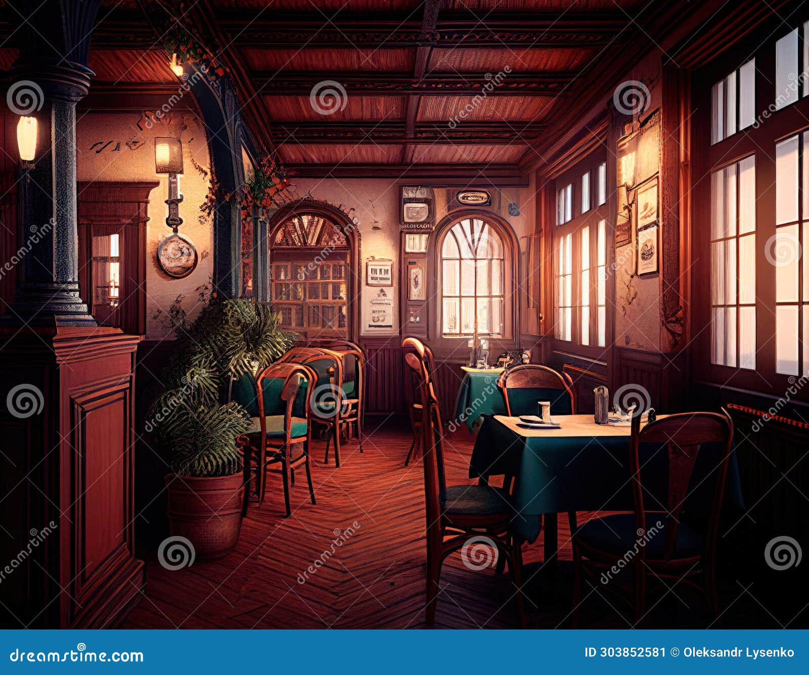 Interior in a German Restaurant Stock Illustration - Illustration of ...