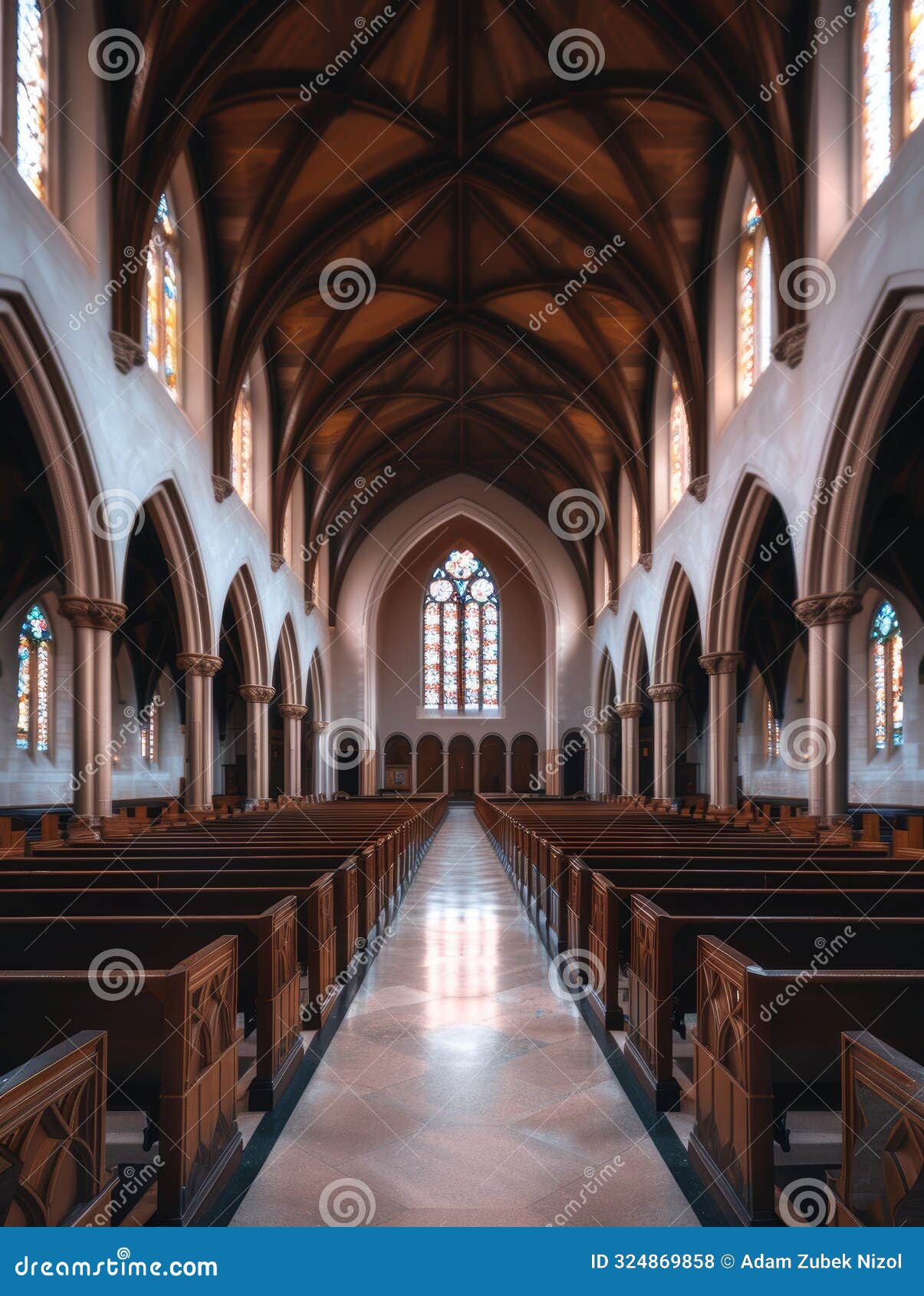 Gothic Cathedral Interior With Soaring Flying Buttresses And Intricate ...