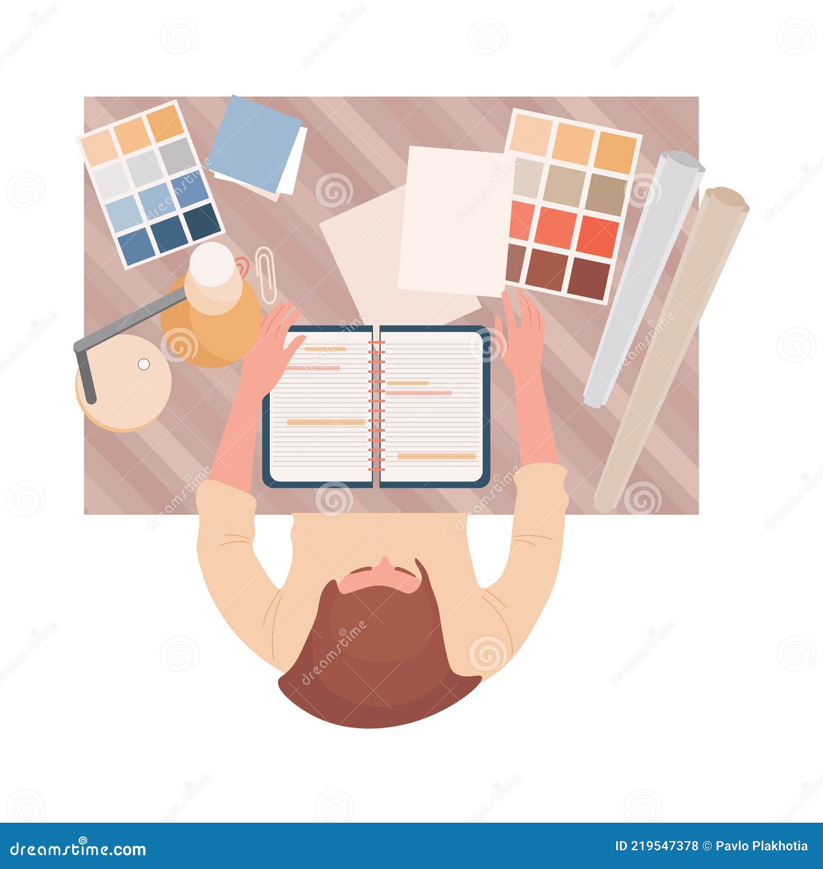 Interior or Graphic Designer at Work Vector Flat Top View Illustration ...