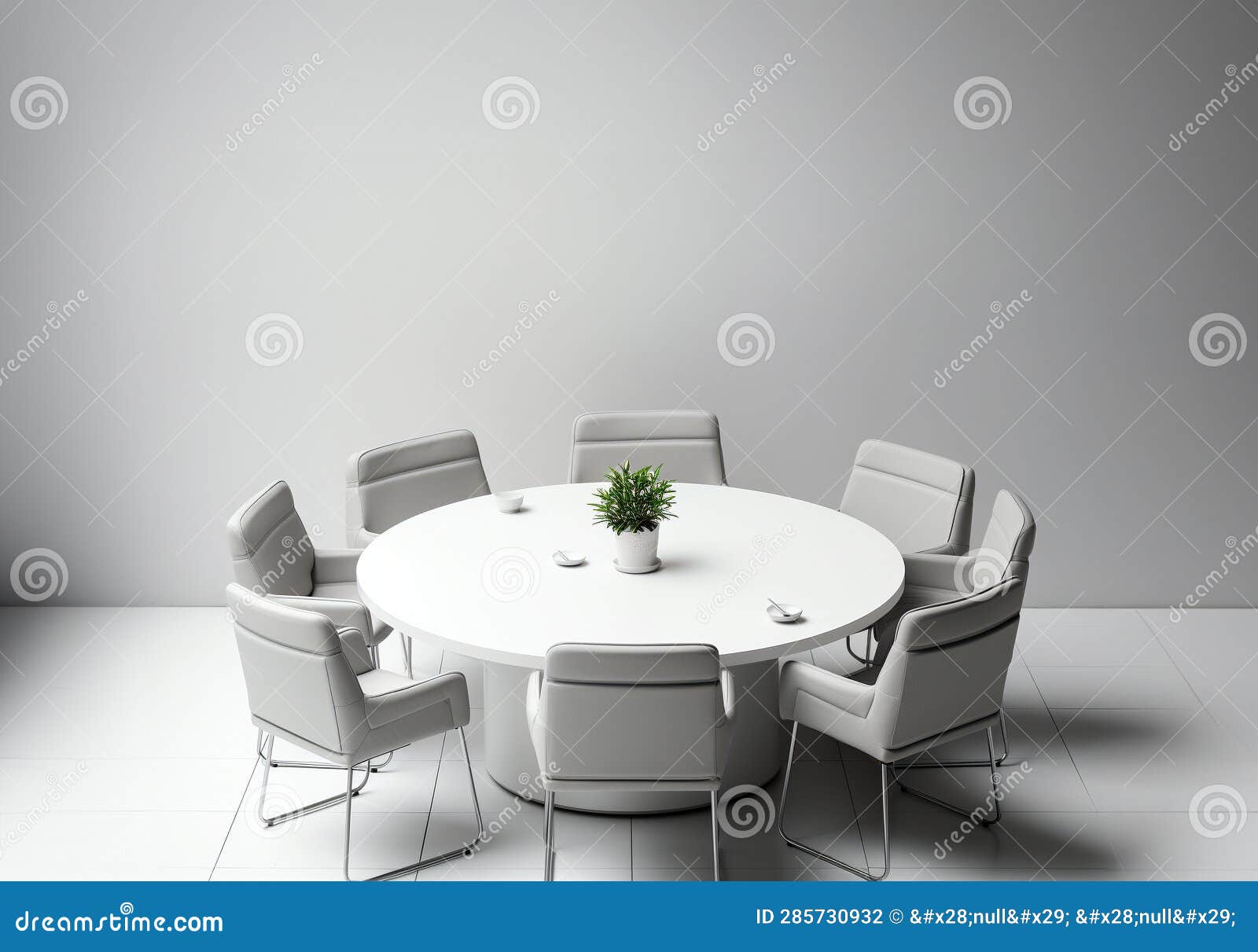 Interior of Gray Conference Room with Table and White Chairs, Empty ...