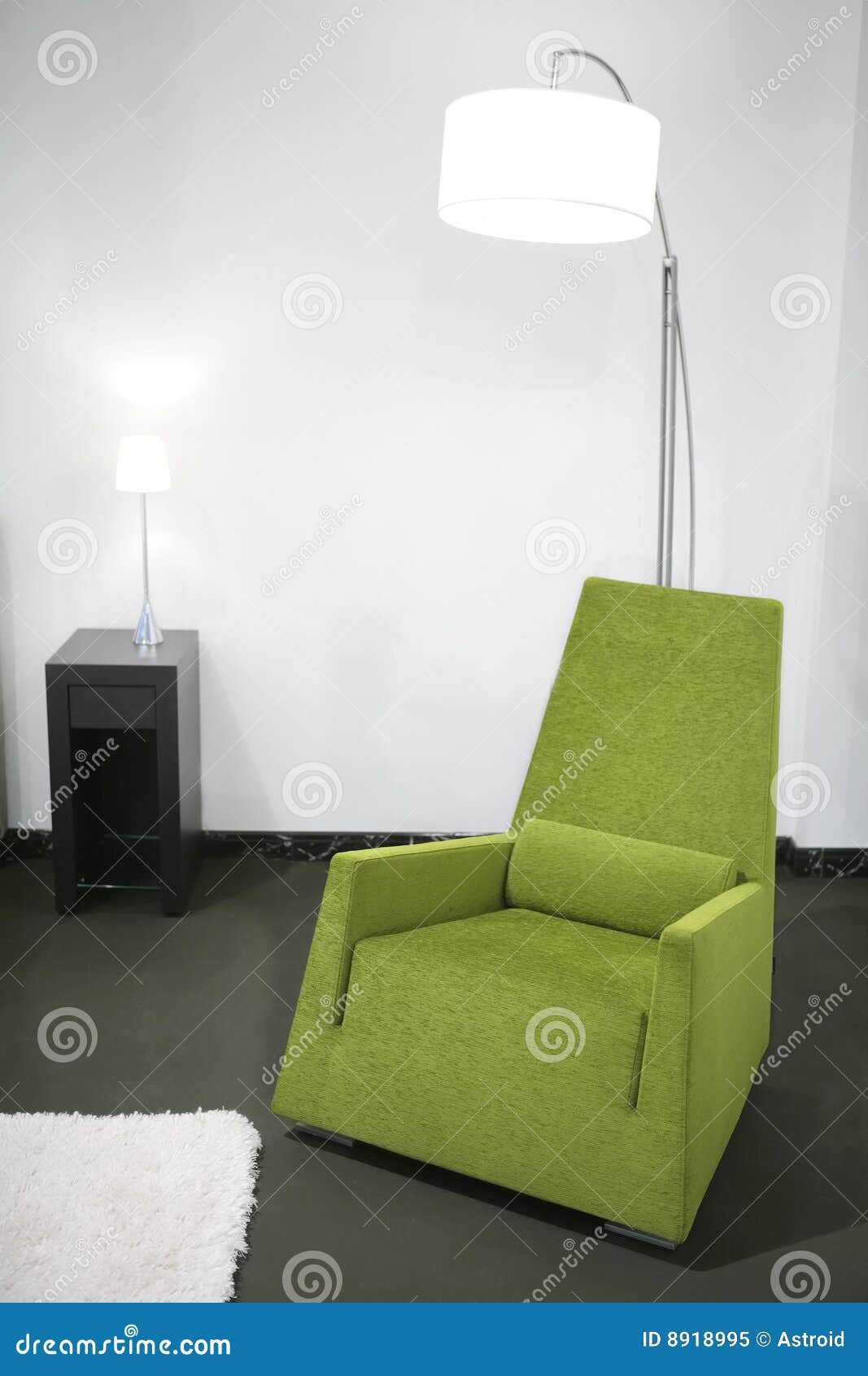 Interior with Green Easy-chair Stock Image - Image of fabrics, glass ...