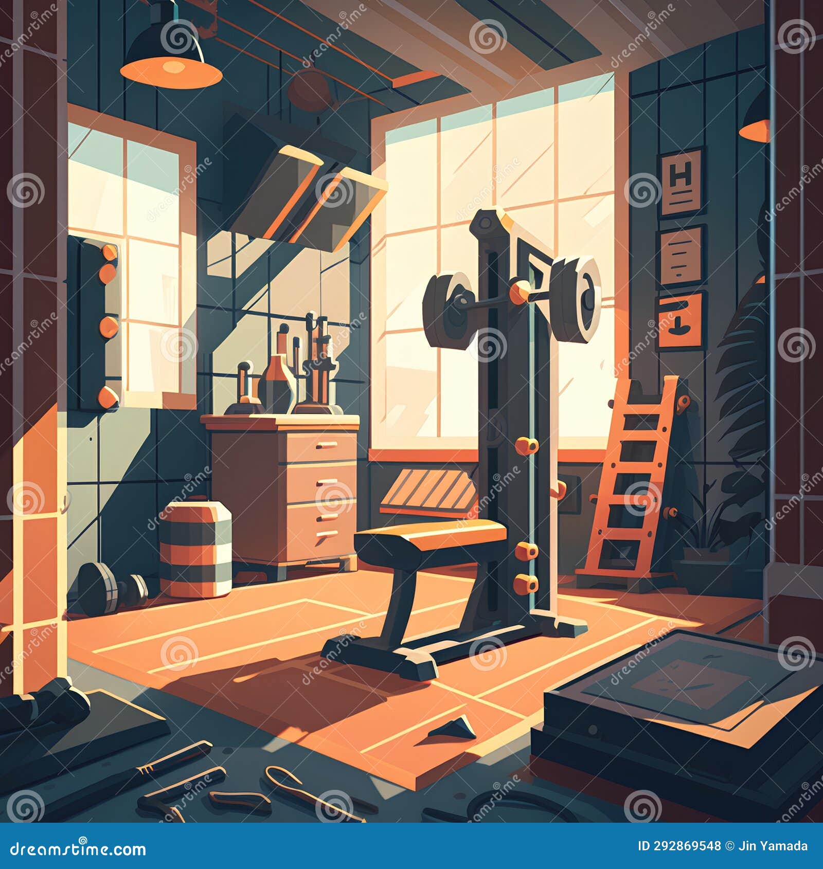 Interior of a Gym with a Barbell. Vector Illustration Stock ...