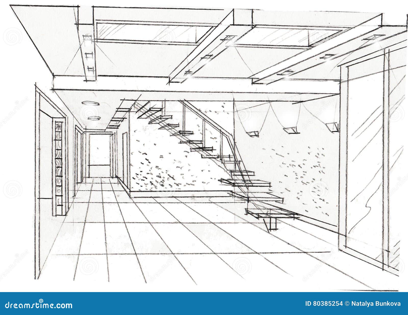 The interior of the hall stock illustration. Illustration of drawn ...