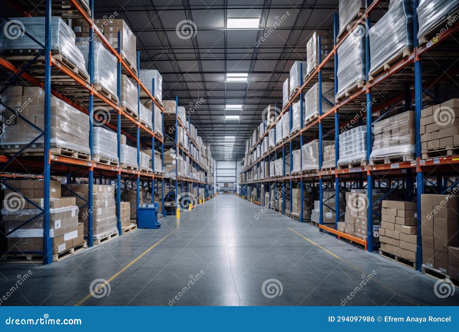 Interior Hallway of a Logistics Warehouse with a Rack on the Sides Full ...
