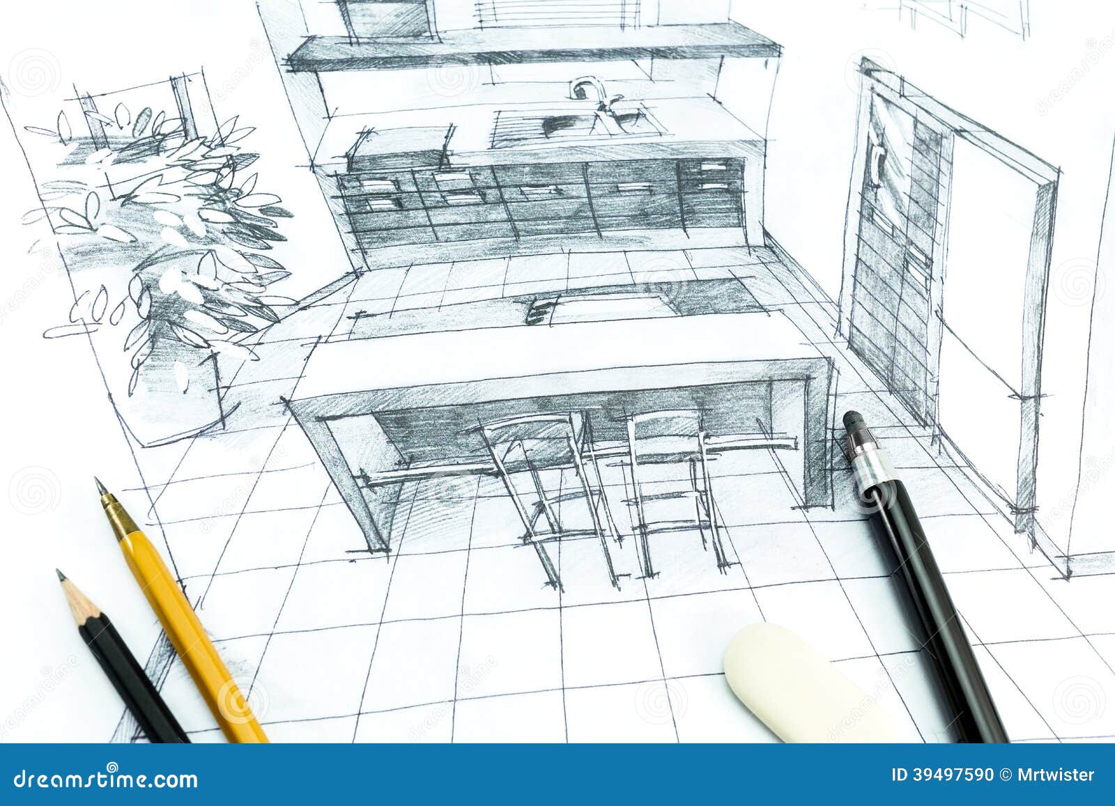 Interior hand drawing stock illustration. Illustration of creativity ...