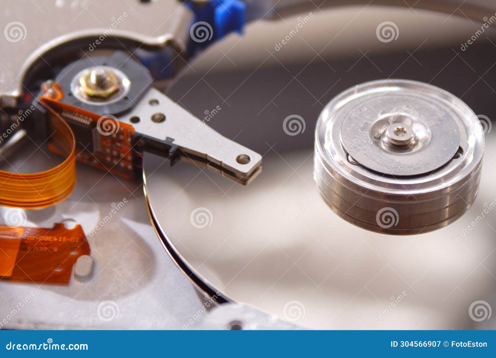 The Interior of the HHD Hard Drive, with the Platters and Head Visible ...