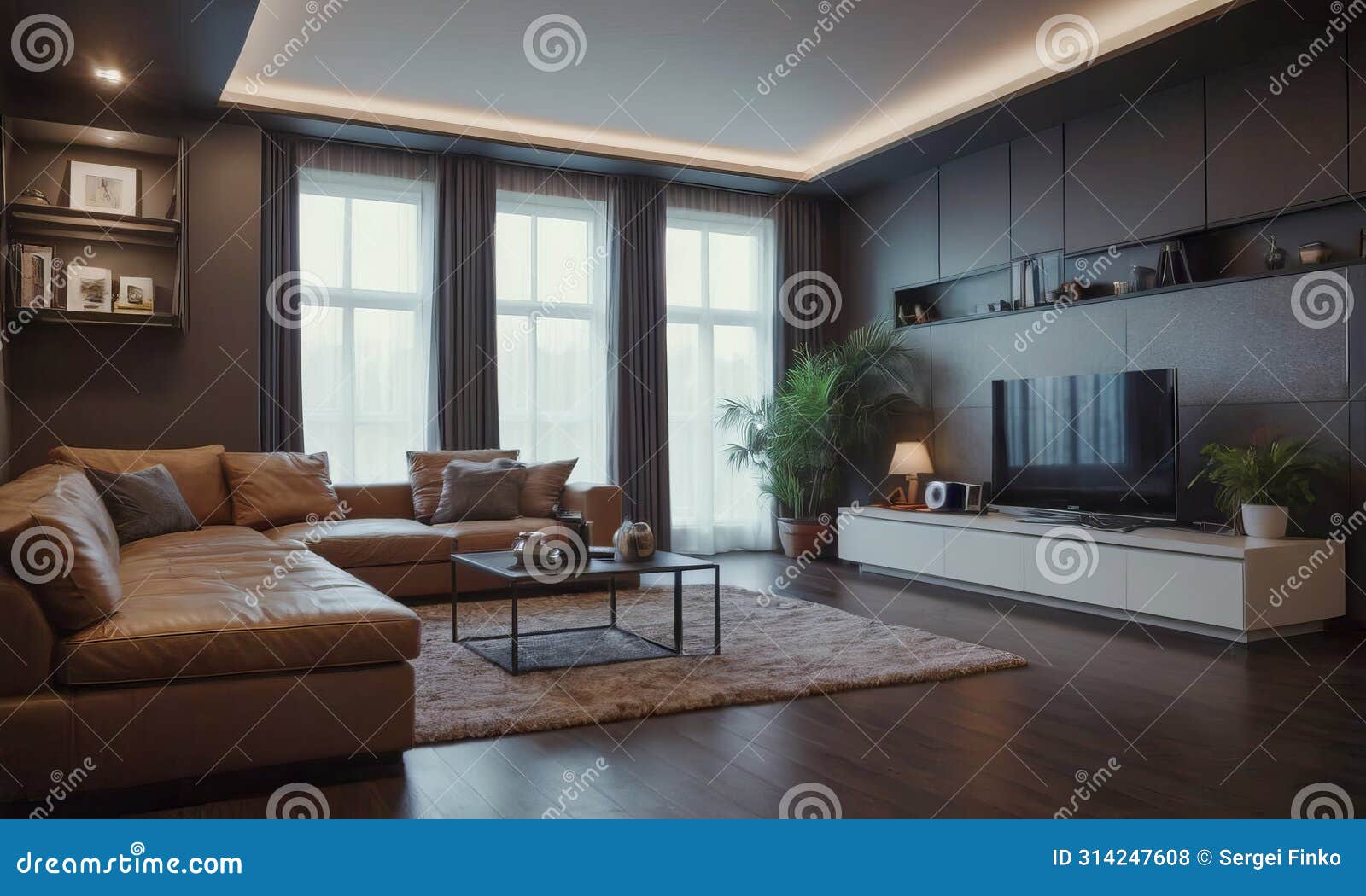 Interior in Hi-Tech style stock illustration. Illustration of structure ...