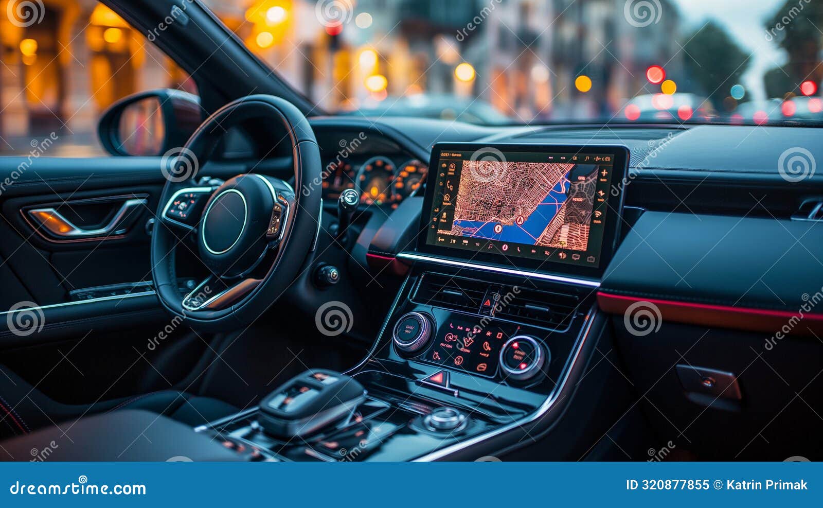 Interior of a High-tech Car with a Built-in Navigation System, Colorful ...
