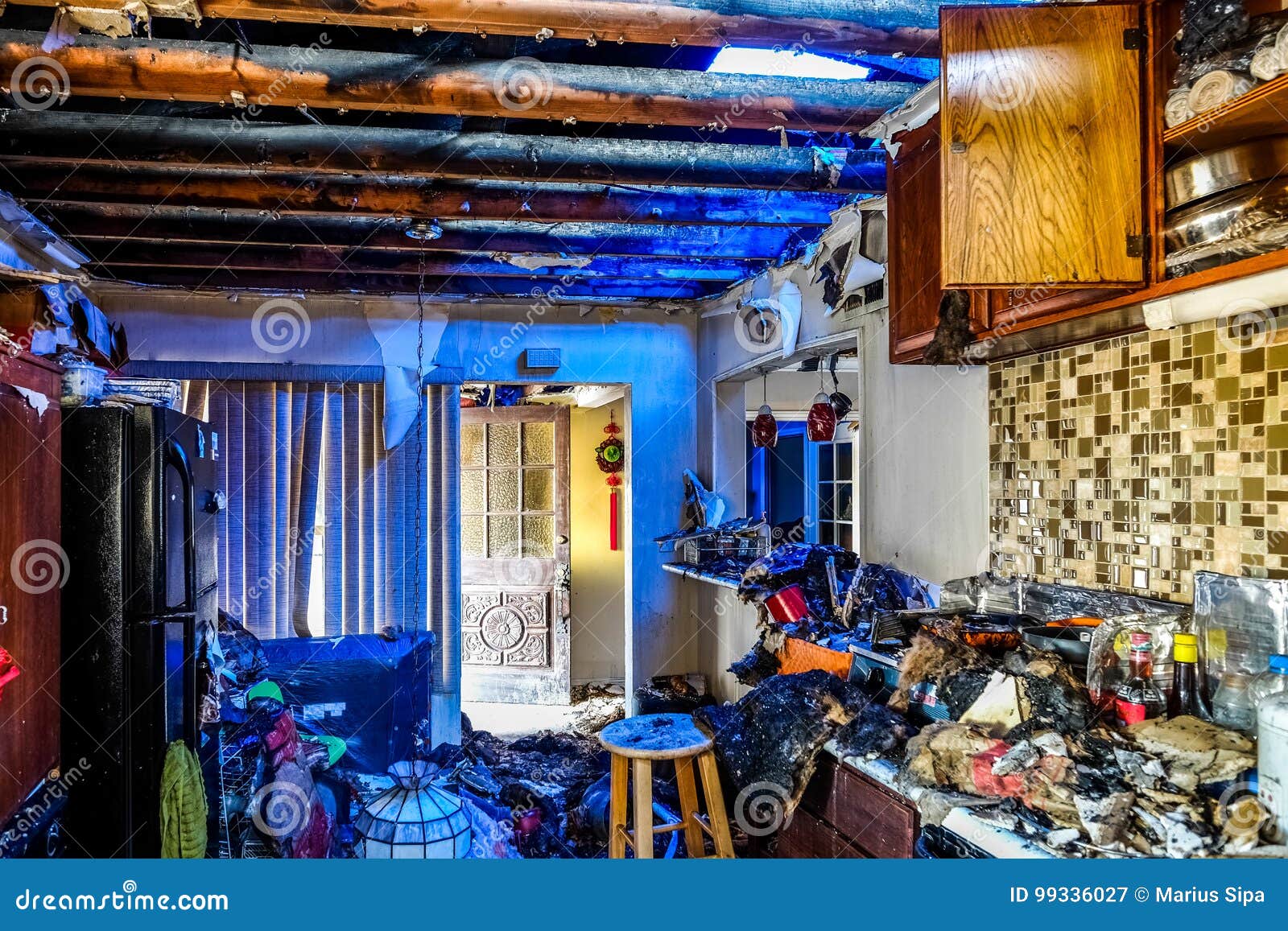 Fire Damaged Home stock image. Image of ceiling, materials - 99336027