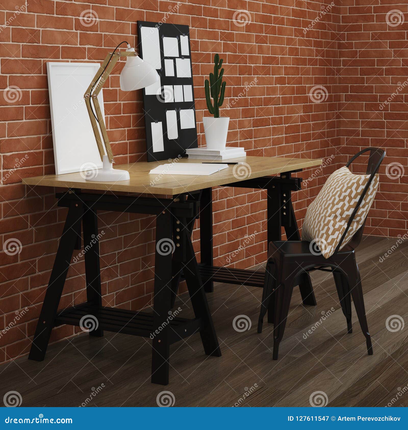 Interior of Home Workplace. Stock Illustration - Illustration of cactus ...
