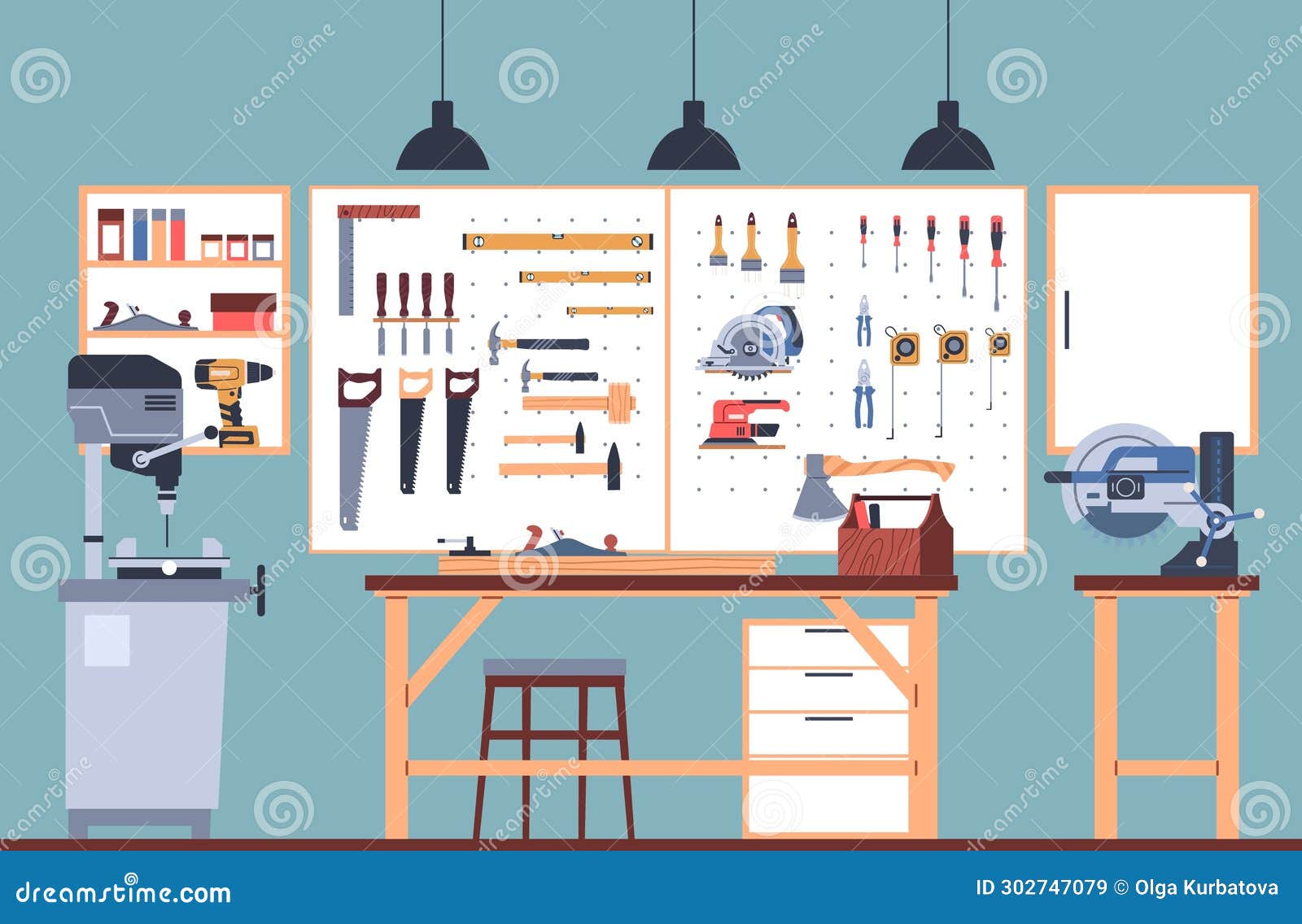 Interior of Home Workshop with Tools, Work Table and Special Machines ...
