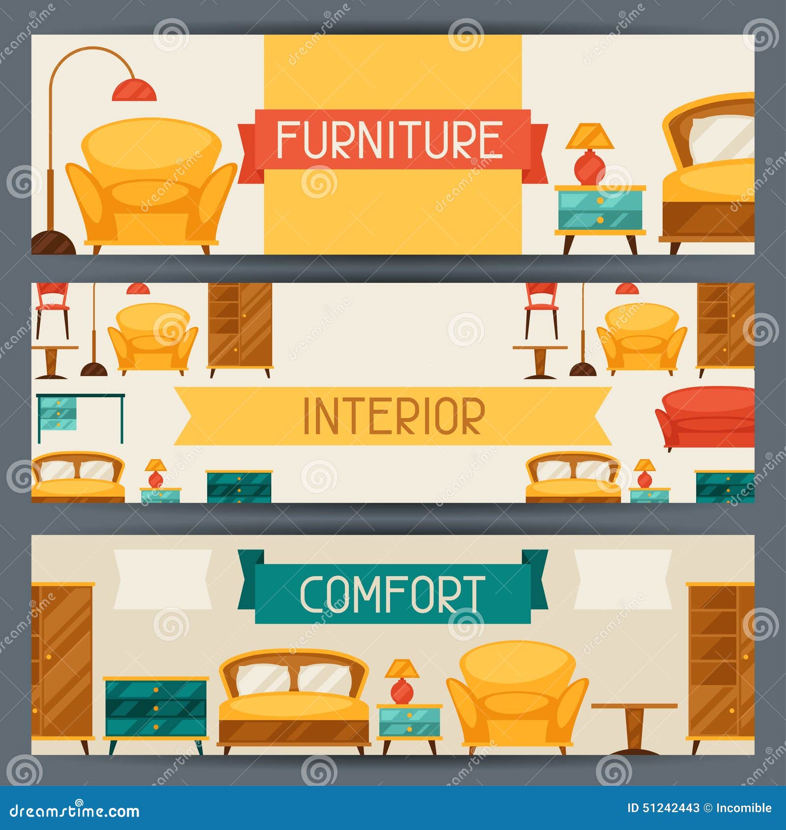 Interior Horizontal Banners with Furniture in Stock Vector ...