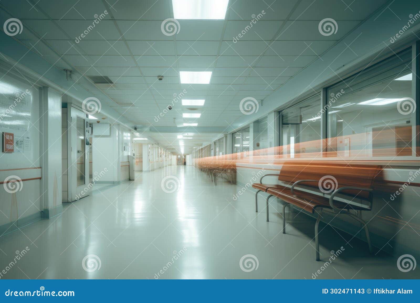 Interior of a Hospital Corridor with a Long Corridor and a Bench, AI ...