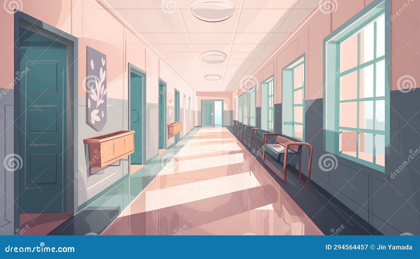 Interior of a Hospital Corridor. Vector Illustration in Cartoon Style ...