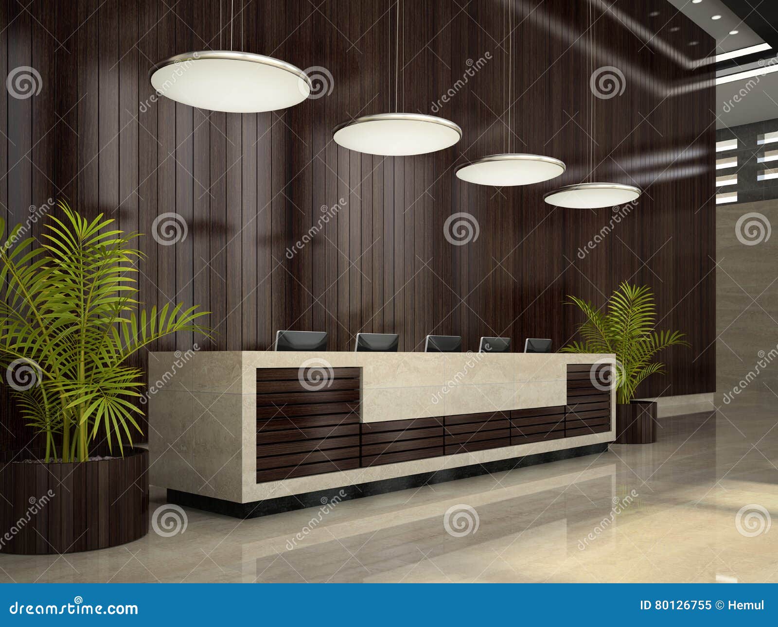 Interior of a Hotel Reception 3D Illustration Stock Image - Image of ...
