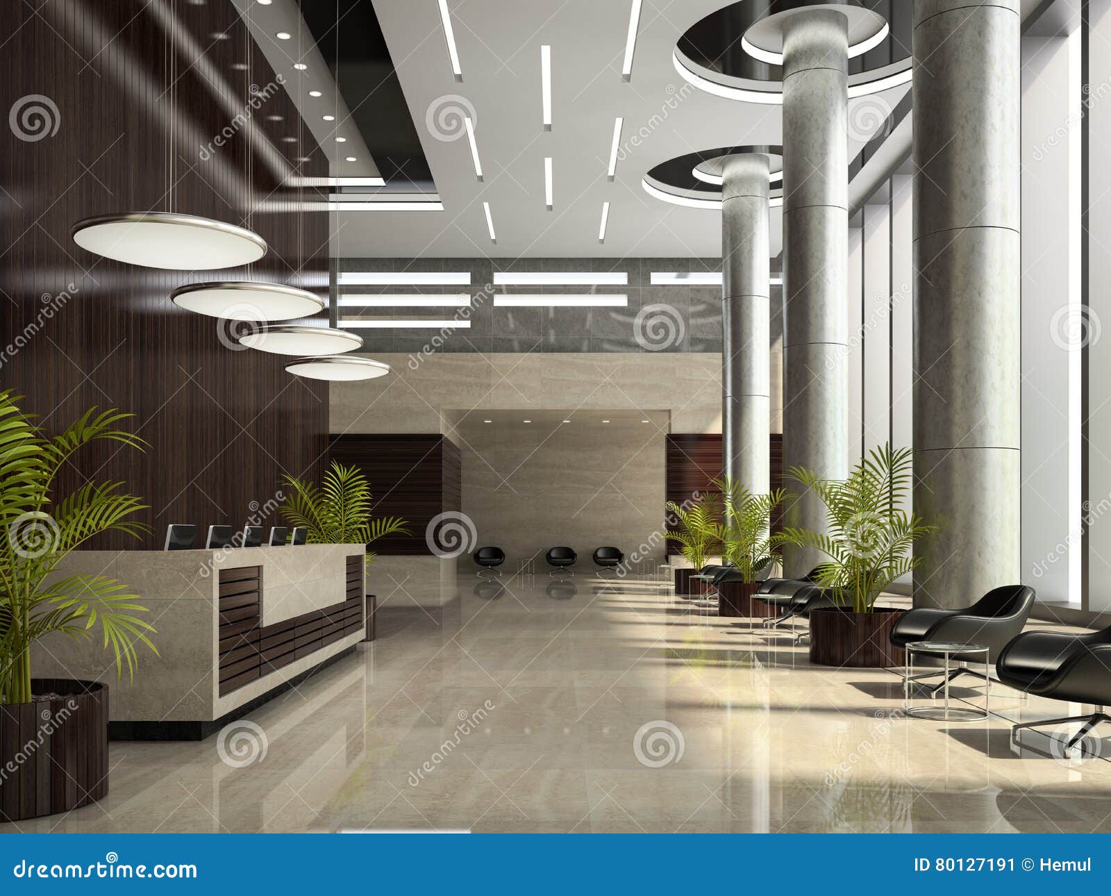 Interior of a Hotel Reception 3D Illustration Stock Image - Image of ...