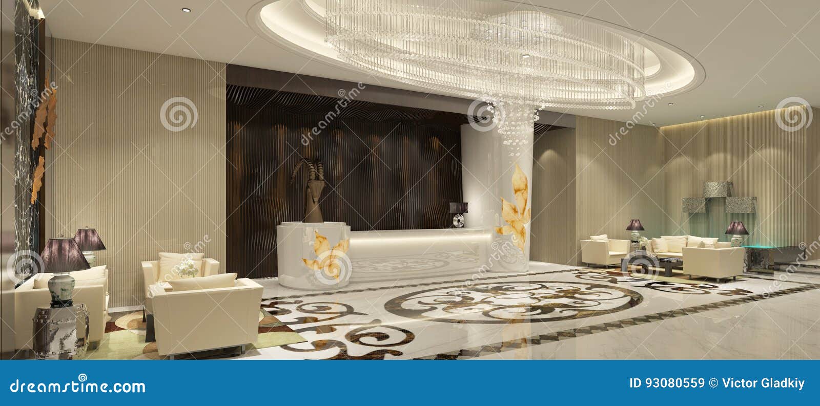 Interior of Hotel Reception Hall 3D Illustration Stock Illustration ...
