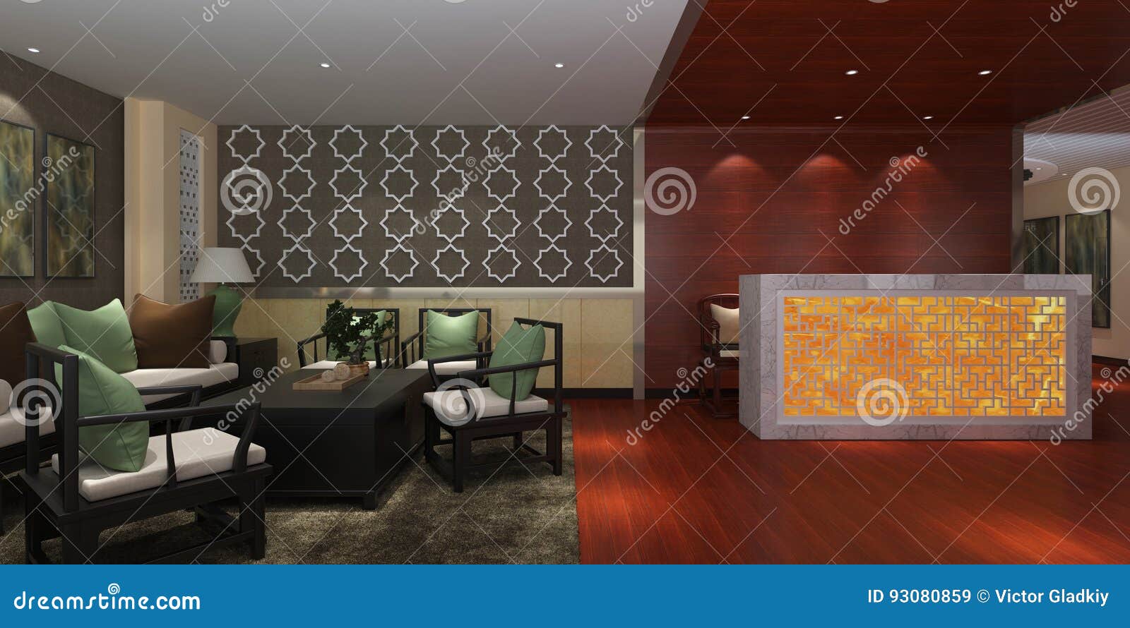 Interior of Hotel Reception Hall 3D Illustration Stock Illustration ...