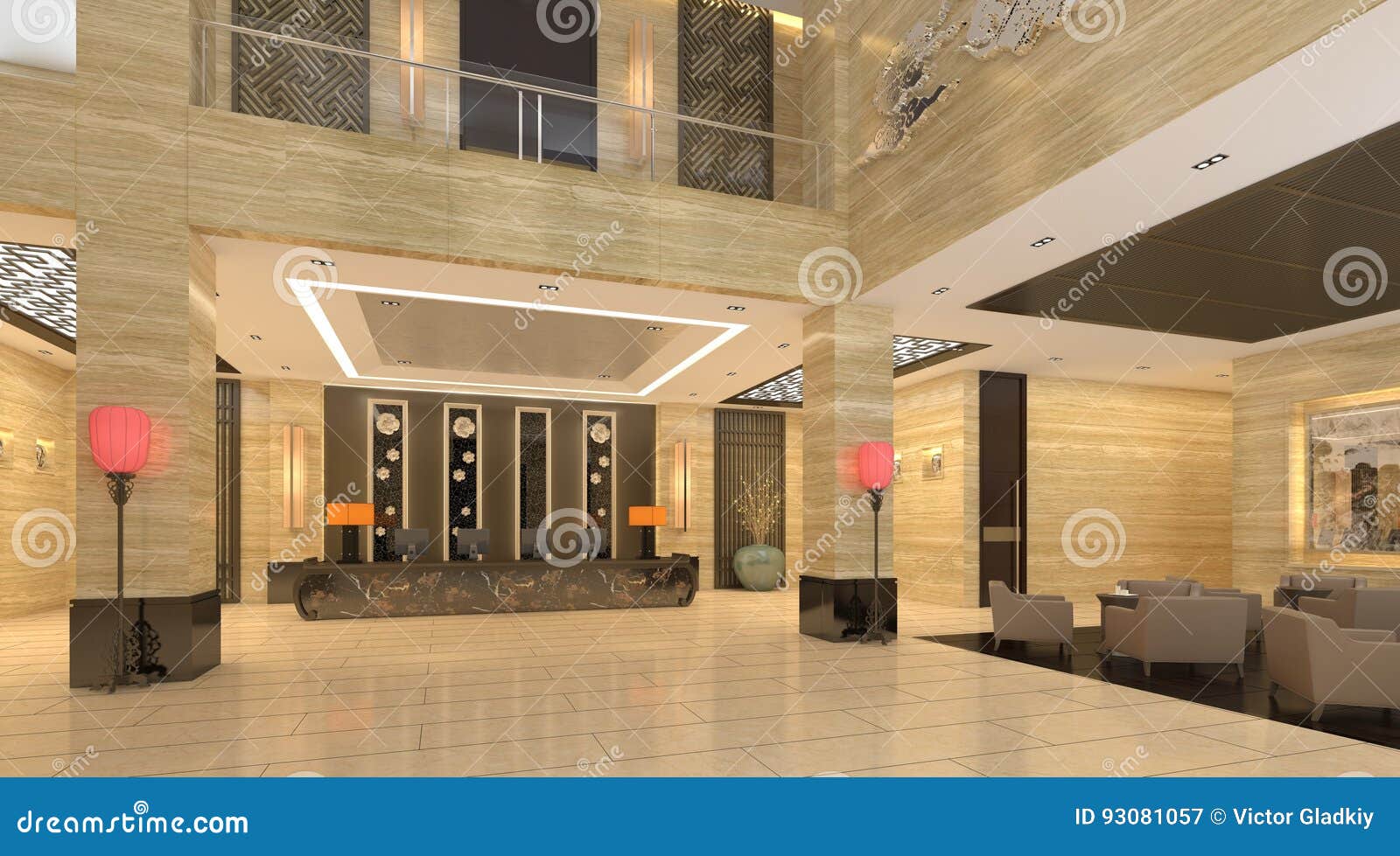 Interior of Hotel Reception Hall 3D Illustration Stock Illustration ...