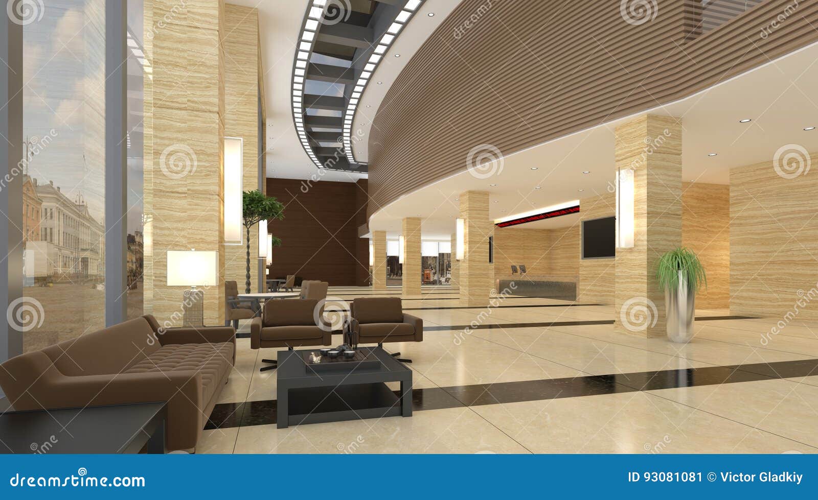 Interior of Hotel Reception Hall 3D Illustration Stock Illustration ...
