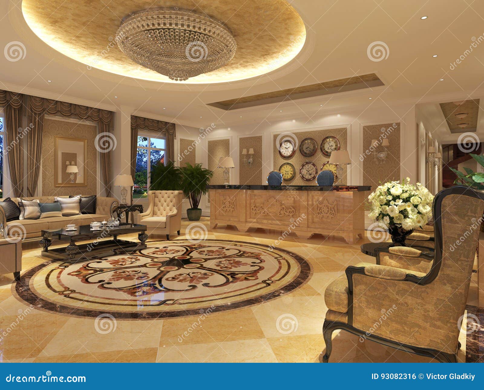 Interior of Hotel Reception Hall 3D Illustration Stock Illustration ...