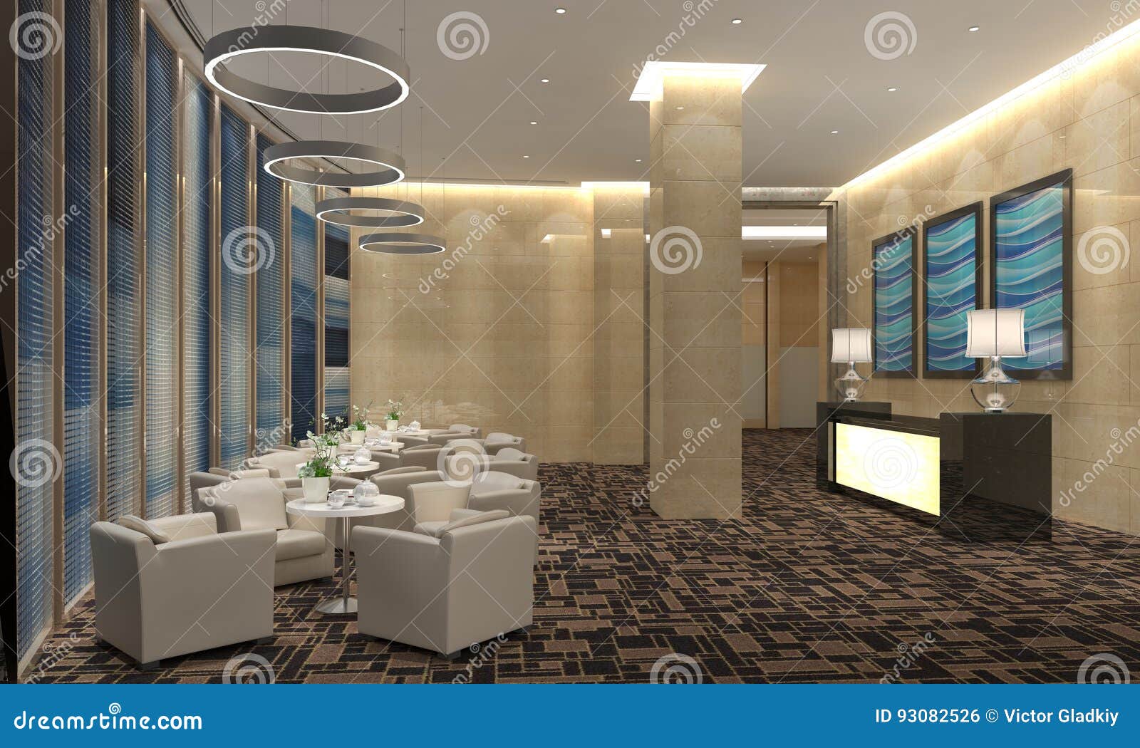 Interior of Hotel Reception Hall 3D Illustration Stock Illustration ...