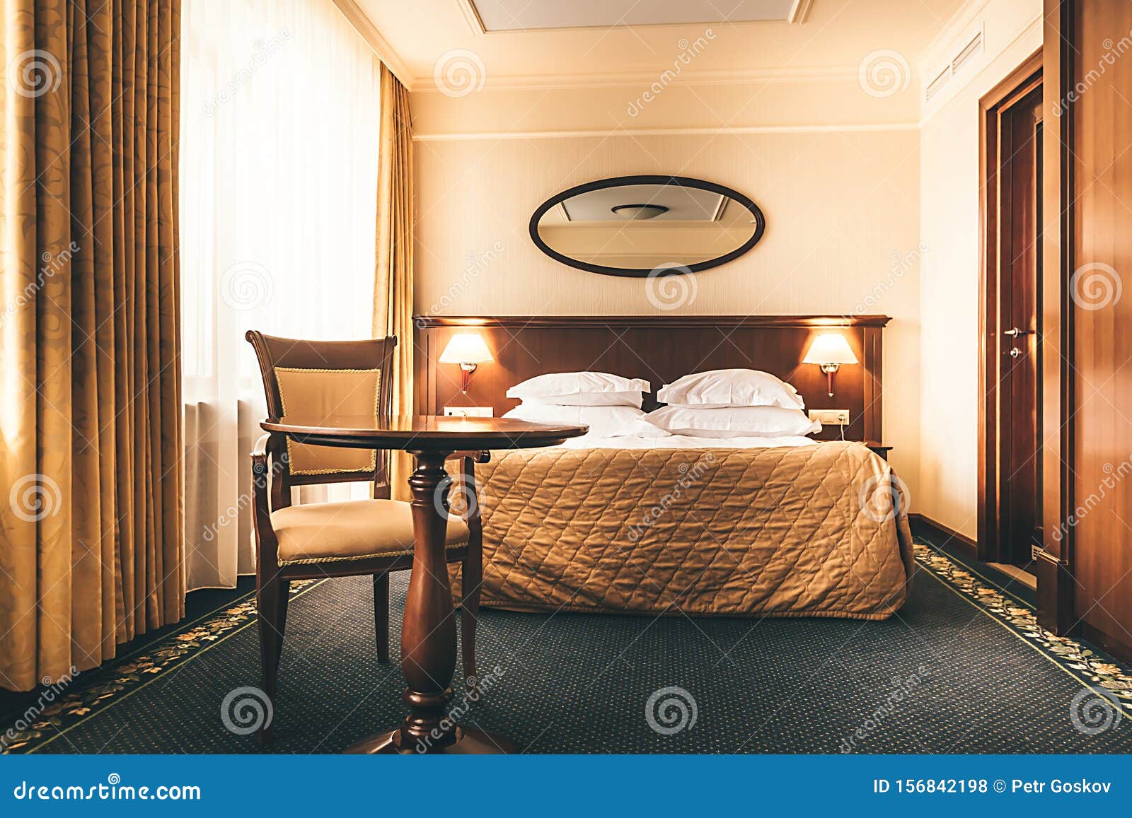 Interior of a hotel room. stock photo. Image of decoration - 156842198